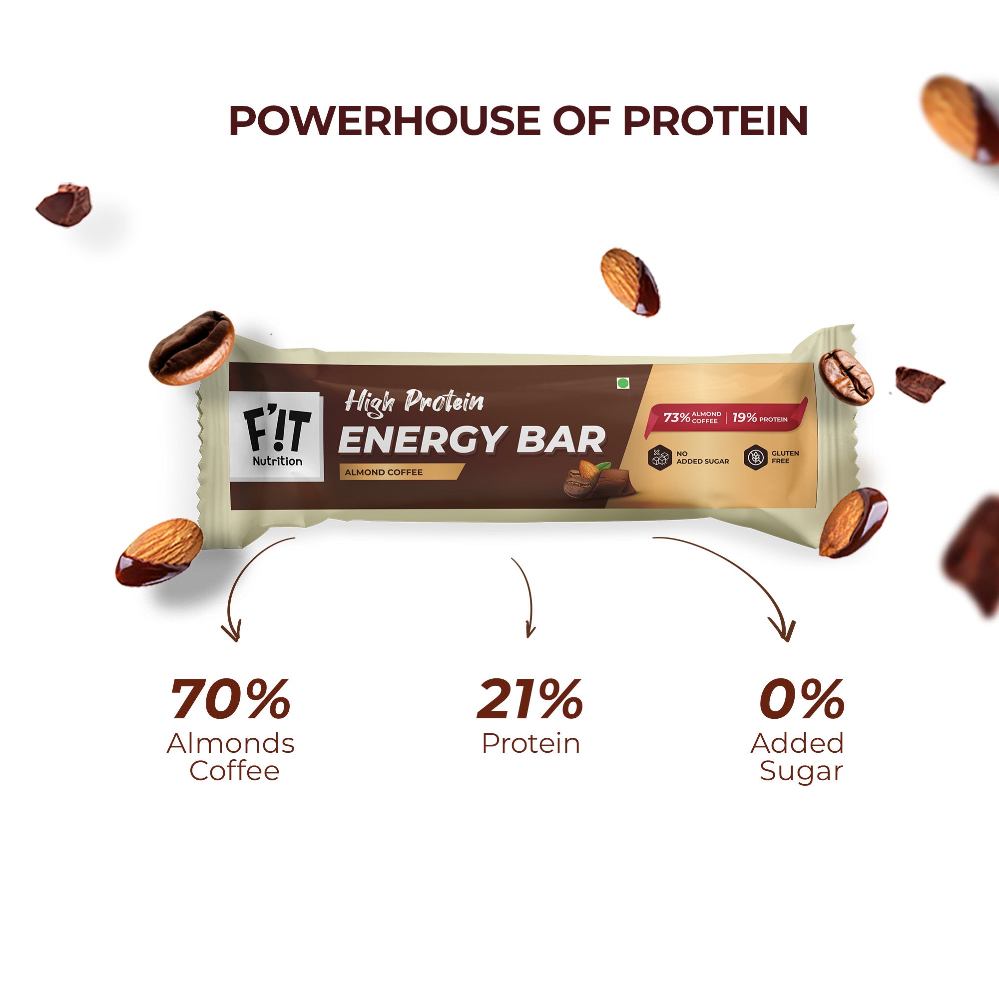Coffee Almond High Protein Energy Bar | 21% Protein with 70 % Almonds – F’iT Nutrition